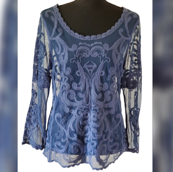 Express | Tops | Express Mesh Embroidered Floral Long Sleeve Blouse ...